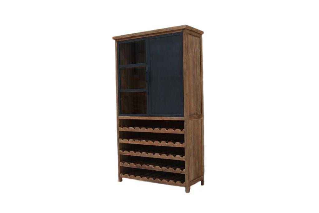 Teak Weinschrank Roda Metalltur 120 cm